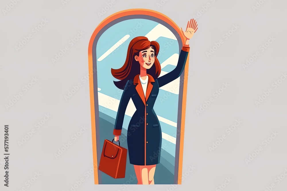 Artwork of a lady waving farewell and a cartoon character. Generative ...