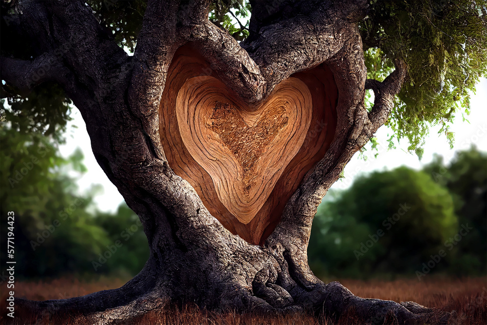 Heart grown naturally in a tree generative ai Stock Illustration ...