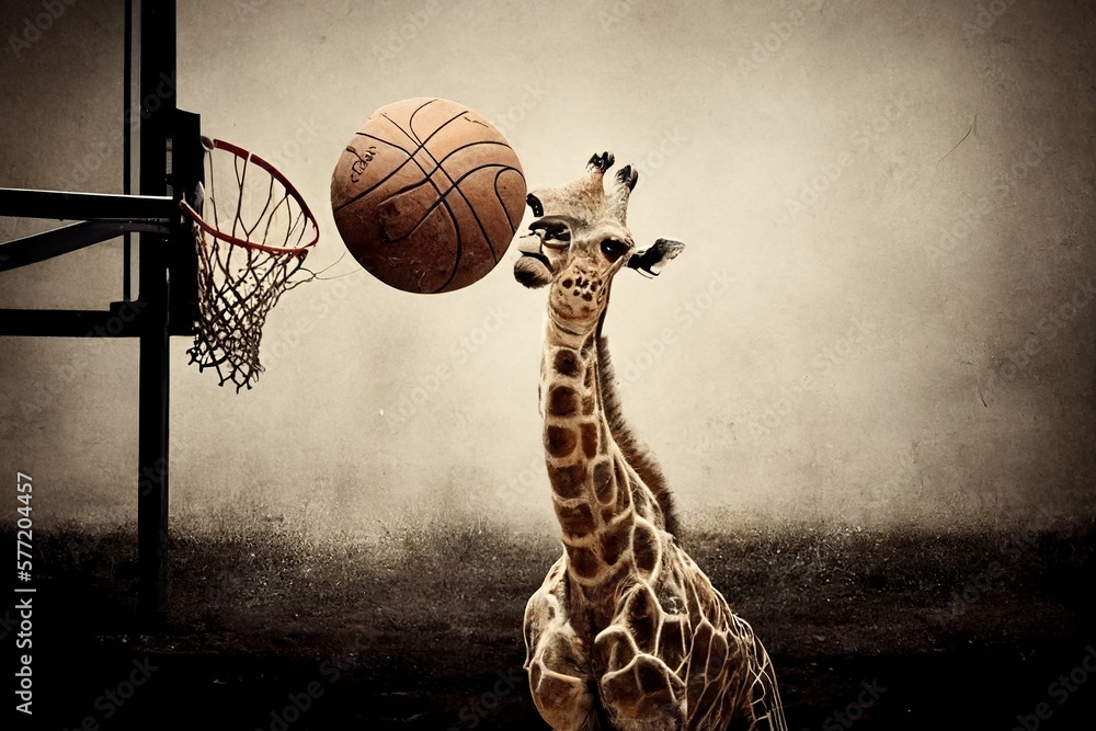 Giraffe playing basketball, concept of Coordination, created with ...