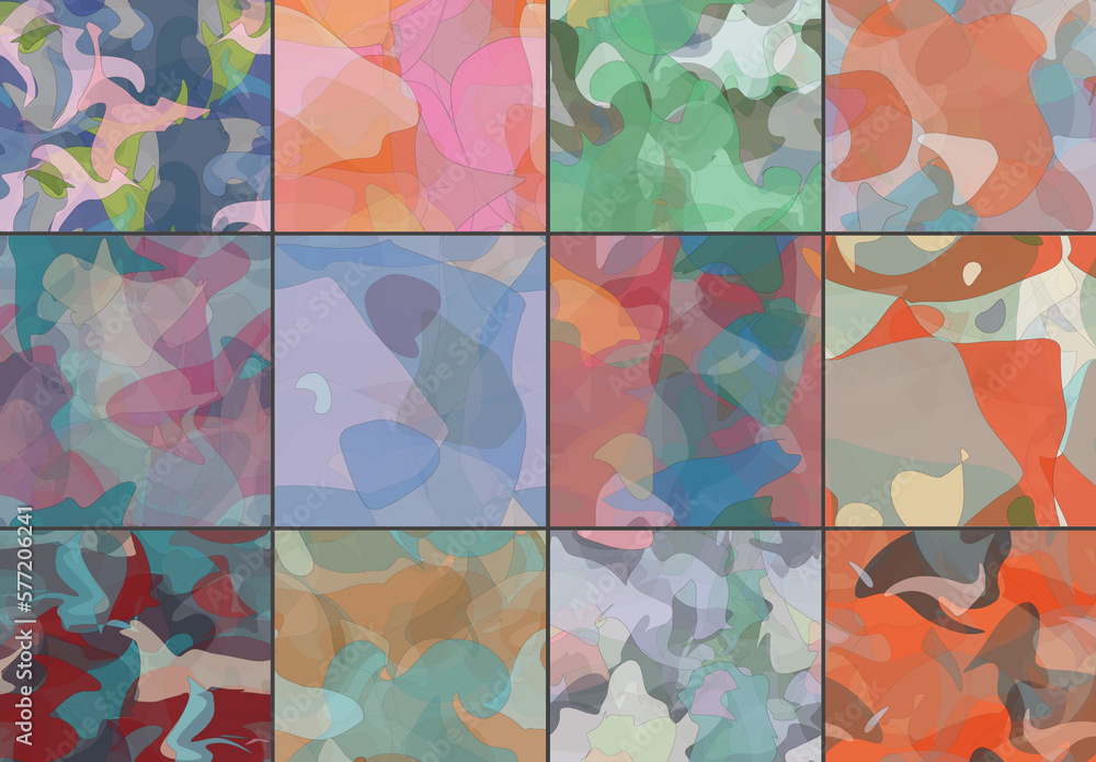 Seamless Pattern Set with Transparent Random Overlapping Wavy Shapes ...