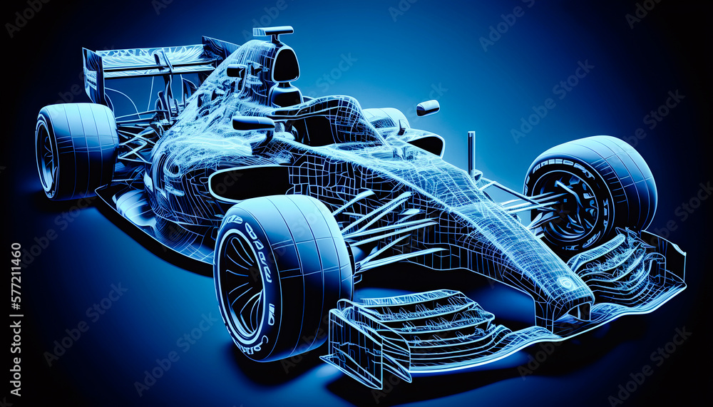 Futuristic F1 racing car wireframe concept, F1 bolid car wireframe with ...