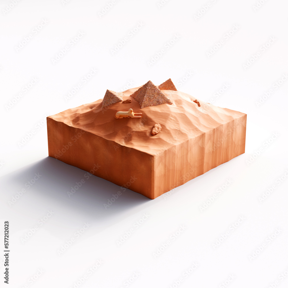 Pyramid concept in Egypt, desert. A mini-world in the form of a cube ...