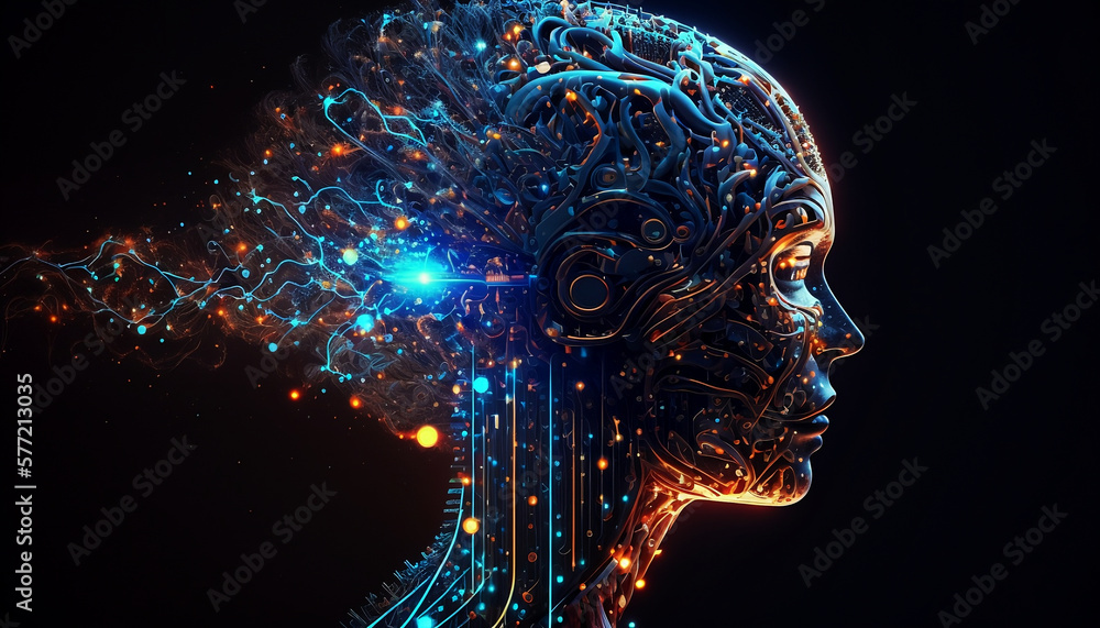 an illustration depicting an artificial intelligence with a digital ...