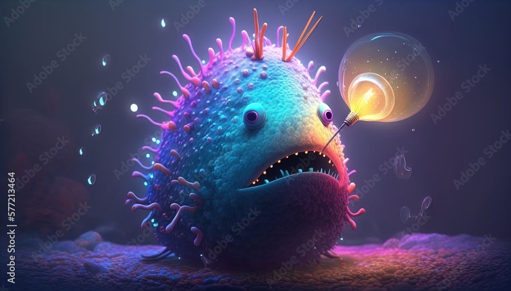 Anglerfish or Frogfish, deep sea monster neon glowing, phantasmal ...