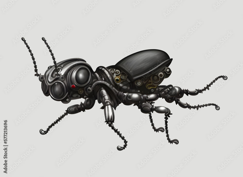 cyberpunk mechanical robot metal black ant with steampunk style ...