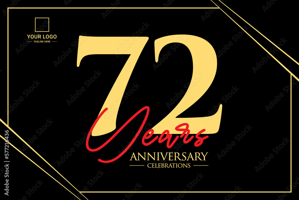 72 years anniversary. Anniversary template design concept with golden ...