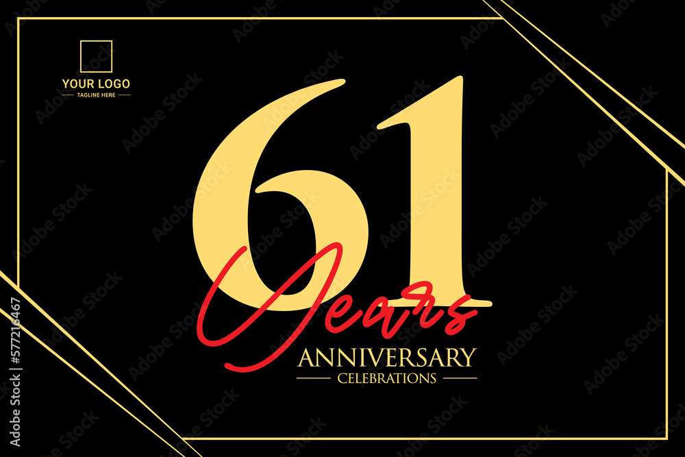 61 years anniversary. Anniversary template design concept with golden ...
