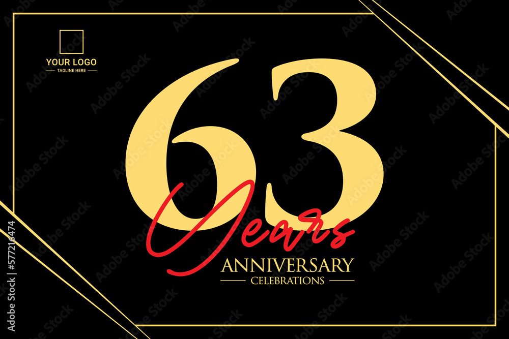 63 years anniversary. Anniversary template design concept with golden ...