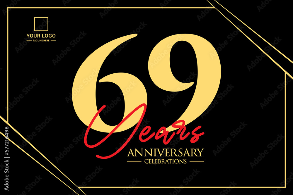69 years anniversary. Anniversary template design concept with golden ...