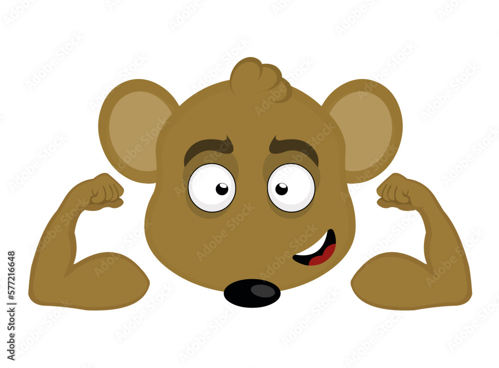 vector illustration face of a brown cartoon mouse showing the biceps of ...