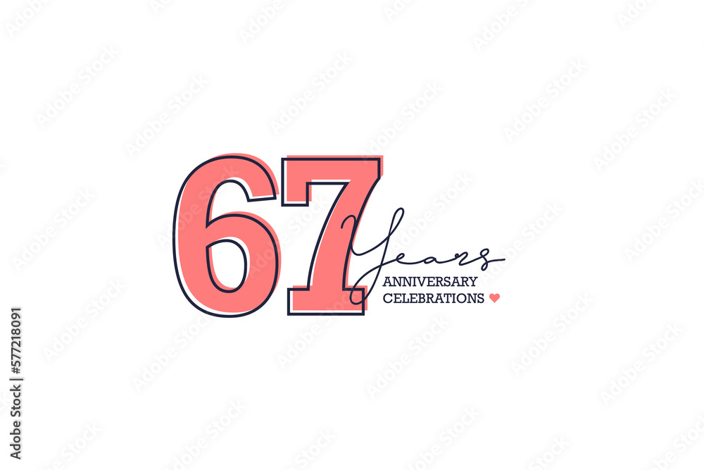 67 years anniversary. Anniversary template design concept with pink ...
