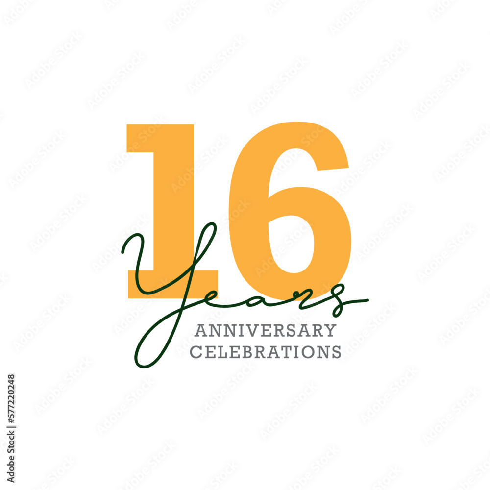 16 years anniversary. Anniversary template design concept with golden ...
