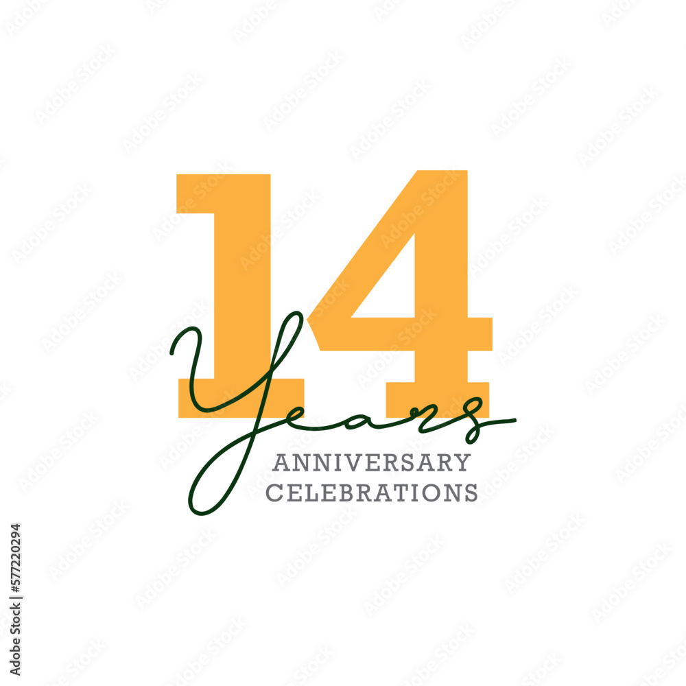 14 years anniversary. Anniversary template design concept with golden ...