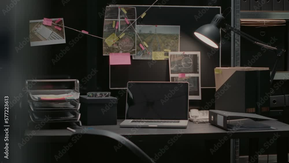 Criminal evidence board in investigation office, map filled with ...