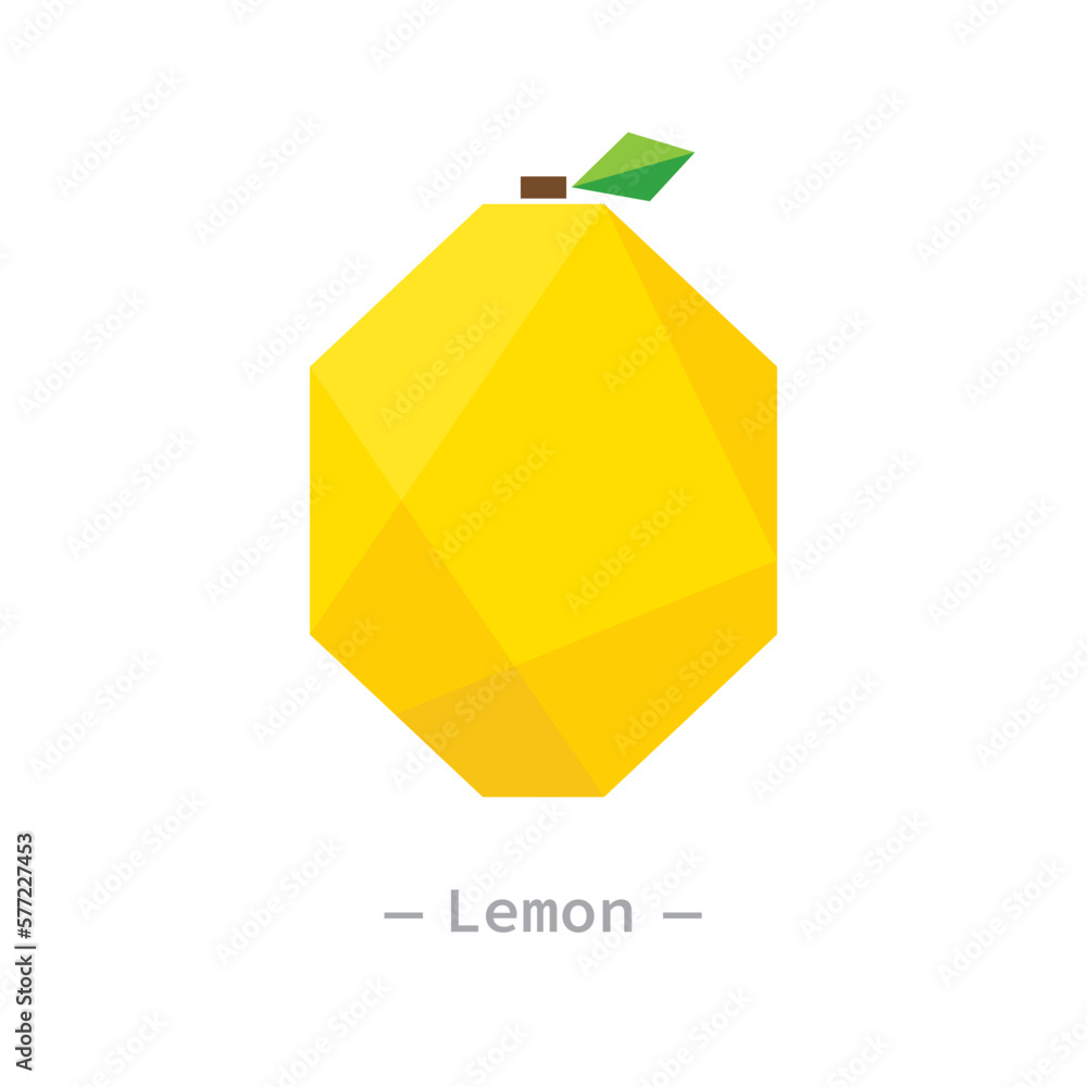 Single yellow lemon abstract geometrical flat design illustration. Simple creative healthy fruit ...