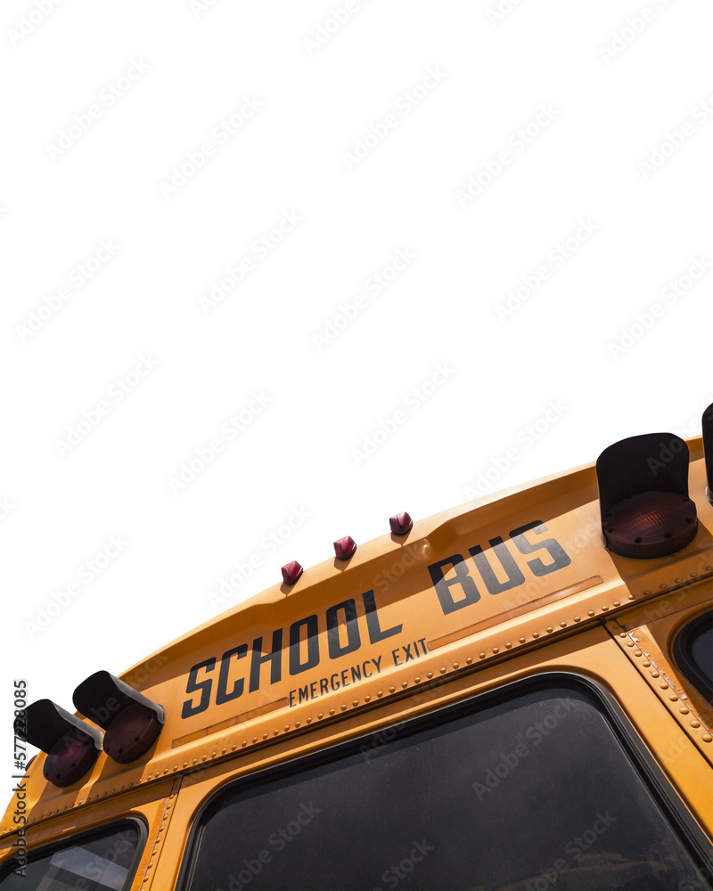 School bus emergency exit sign with cut out sky. Stock Photo | Adobe Stock