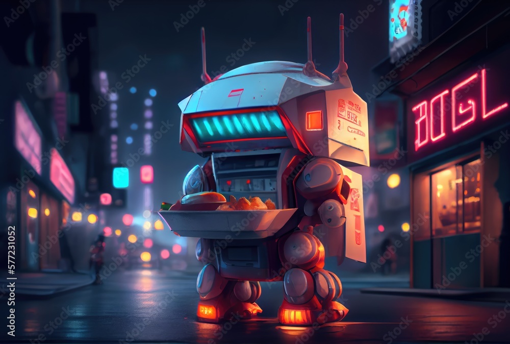 Mobile robot fast food vending machine stall kiosk and restaurant shop on modern background ...