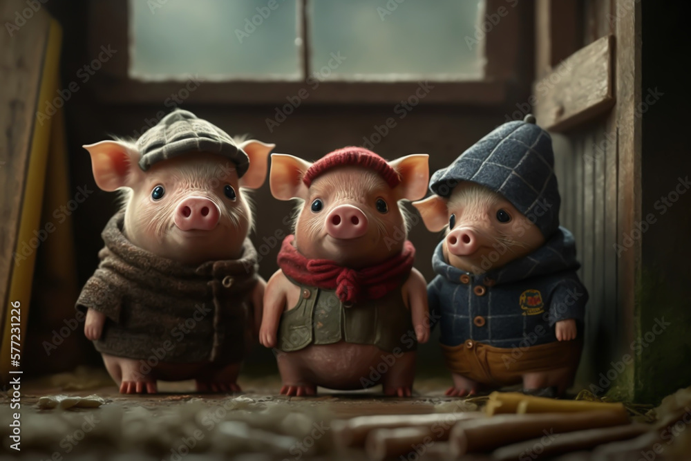 the story of the three little pigs, illustration the three pigs,cute ...