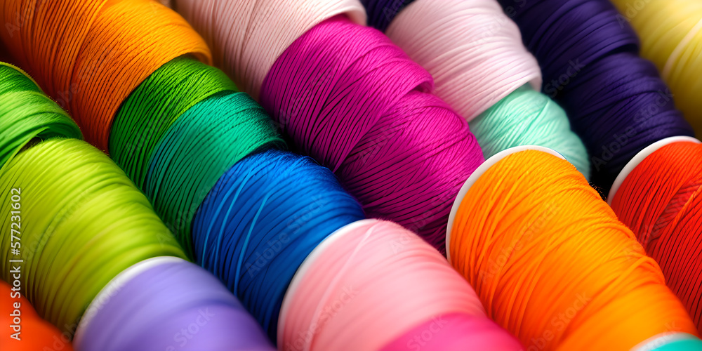 a bunch of yarns are in a row together in a row, all of them colors of ...