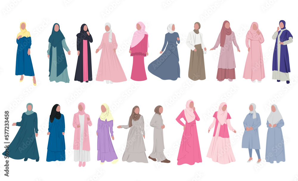 Collection of stylish muslim woman. Hijab muslim woman set. Modern ...