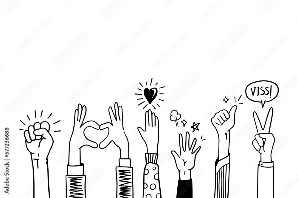 doodle hands up,Hands clapping. applause gestures. congratulation ...
