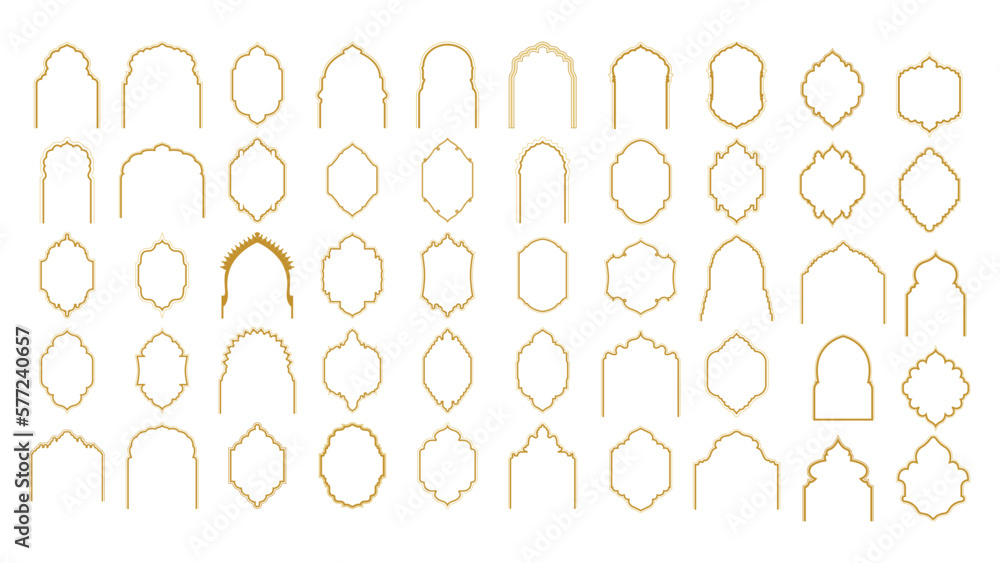 Collection of oriental style Islamic windows and arches. islamic border ...