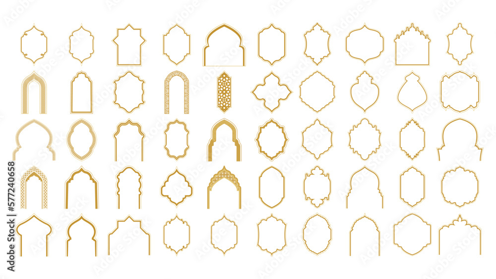 Collection of oriental style Islamic windows and arches. islamic border ...