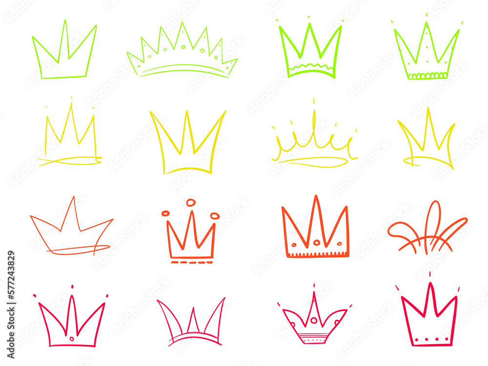 Set of abstract multicolored crowns on isolated white. Signs for design ...