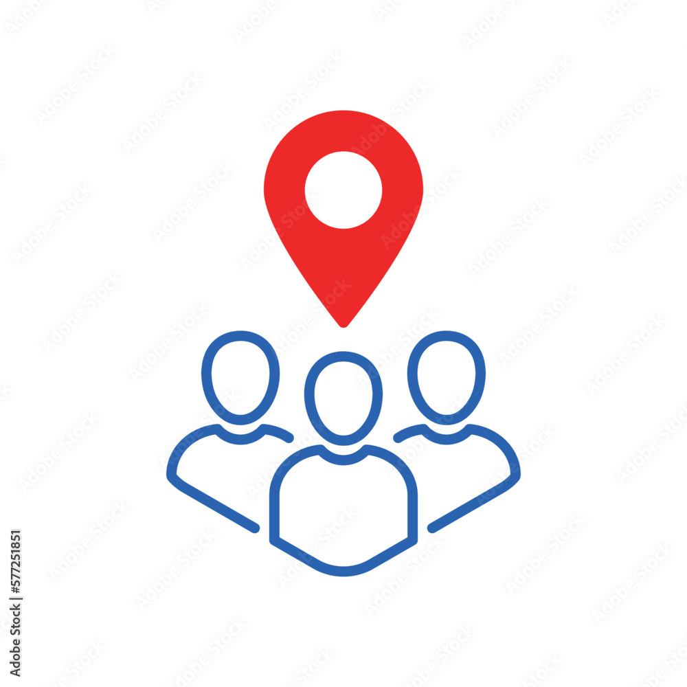 team meeting location place with geoloc icon. flat outline trend modern ...