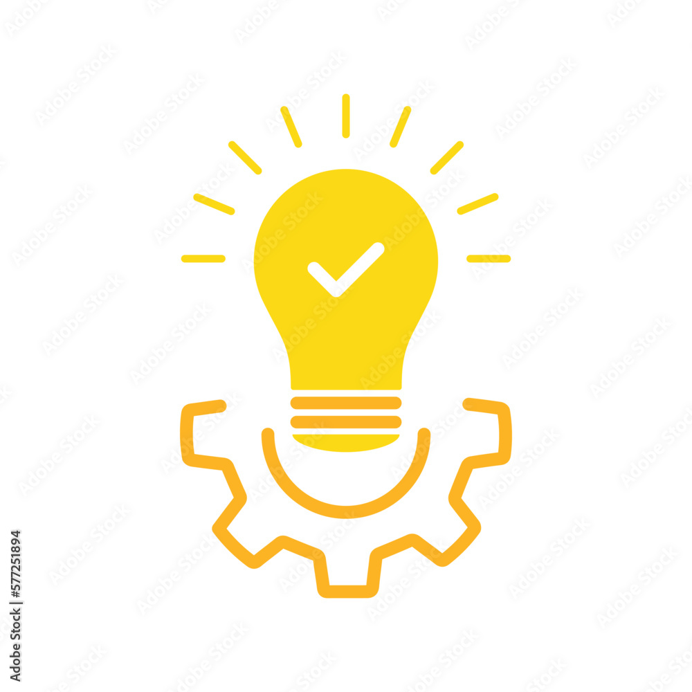 effective solution icon yellow gear and bulb. concept of abstract tech ...