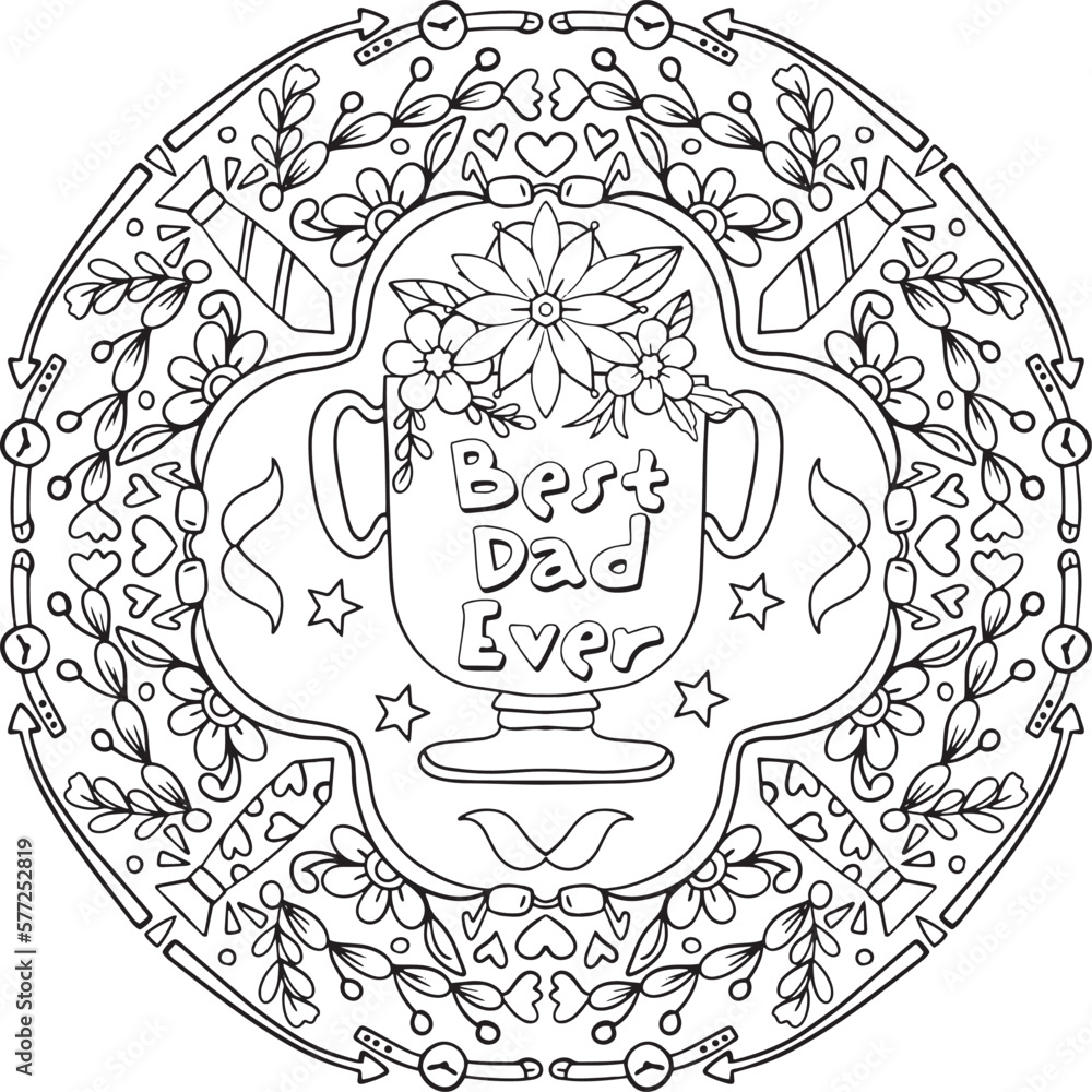 Best Dad Ever font with mandala and Flower elements. Hand drawn with ...