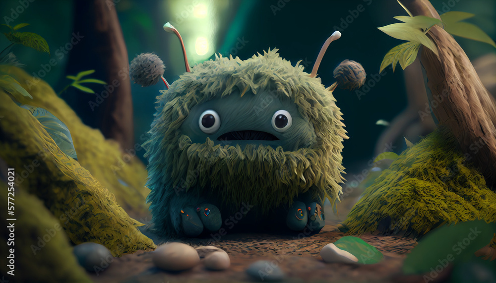A cute monster made by cotton, hyper-realistic, ray renderer. The 3D ...