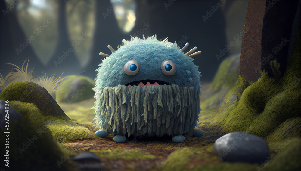 A cute monster made by cotton, hyper-realistic, ray renderer. The 3D ...