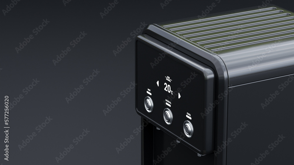 Closeup top perspective view water dispenser multi information display ...