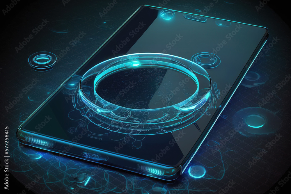 Virtual reality, glowing rings, circles, and blue neon lights are some ...