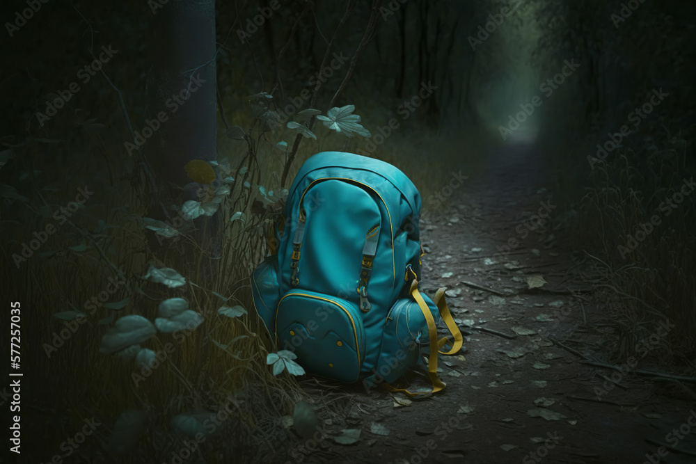 Missing, kidnapping child concept. Abandoned children's school backpack ...