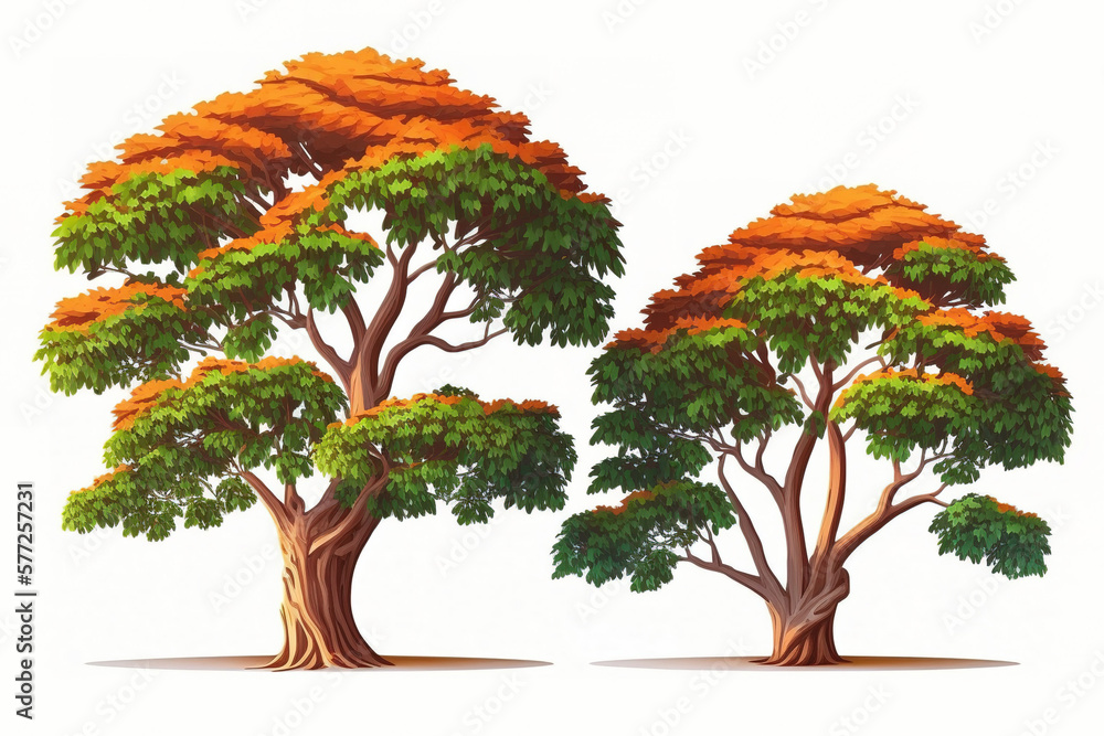 Pterocarpus macrocarpus trees isolated on a white backdrop (Burma ...