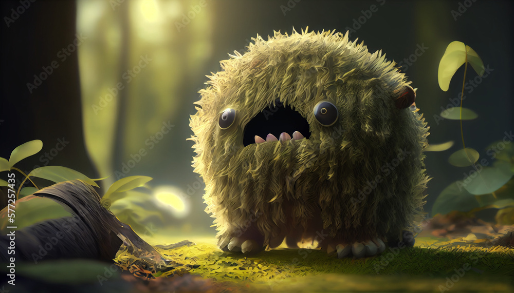 A cute monster made by cotton, hyper-realistic, ray renderer. The 3D ...