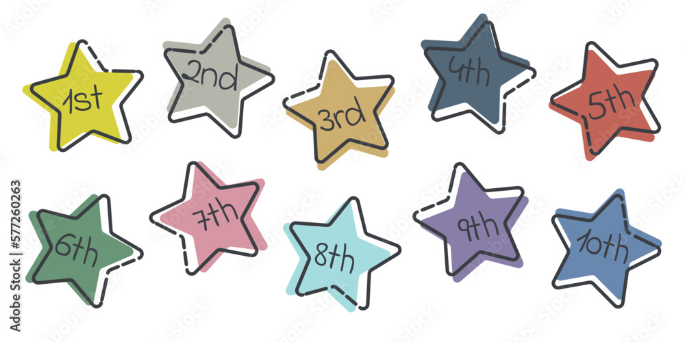 Ordinal numbers from 1 to 10 in colorful stars. Vector art illustration ...