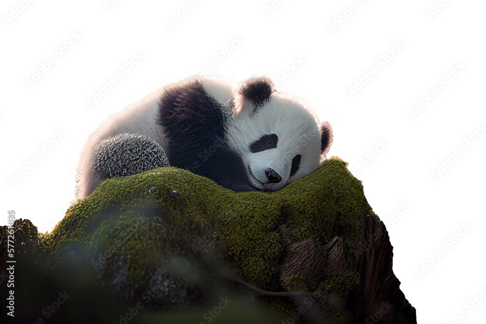 giant panda sleeping under the tree, isolated on white background ...