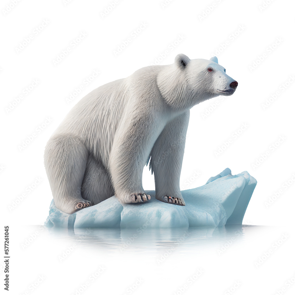 Polar bear on ice floe. Melting iceberg and global warming. Climate ...