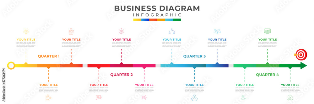 Vetor de 12 Months modern Timeline diagram calendar and icon symbol ...