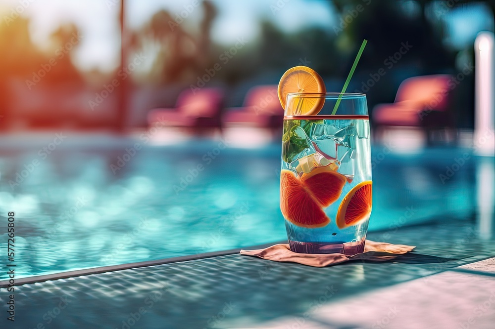Refreshing Cocktail by the Pool. Photo generative AI Stock Illustration ...