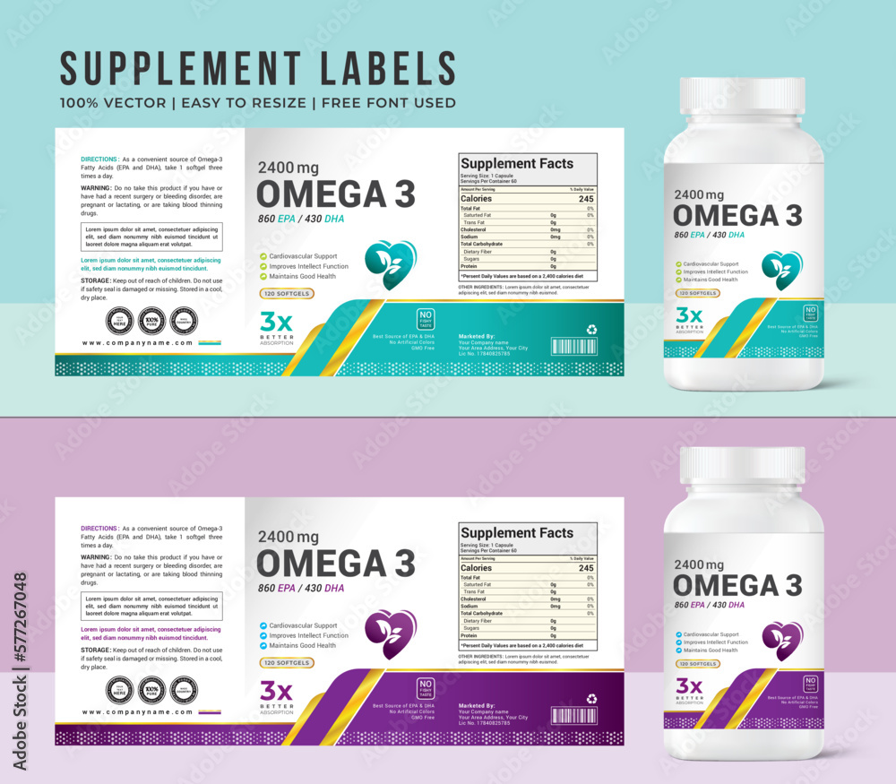 Naklejka Omega 3 Label Vitamin Label Template Supplement Design Vitamin 