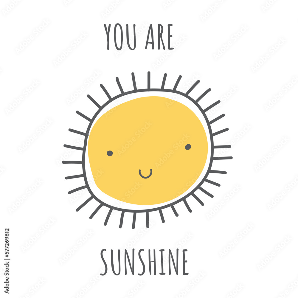 Cute sun illustration in hand drawn style. cute sun isolated in ...