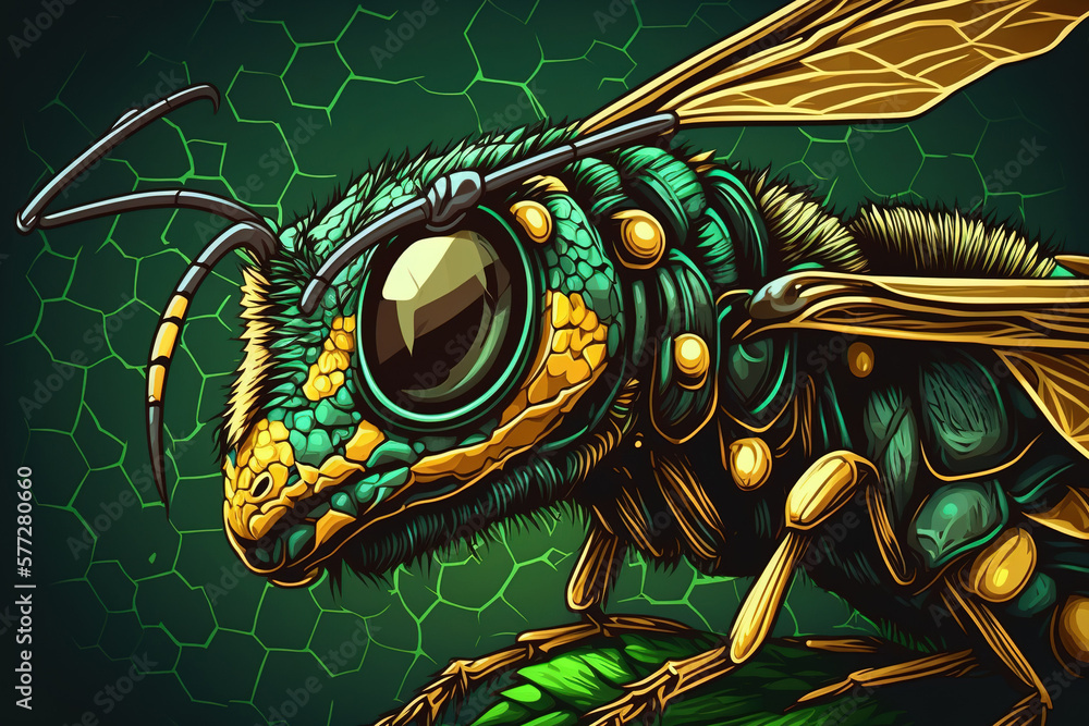 With the help of a microscope, a wasp head was studied in extreme ...