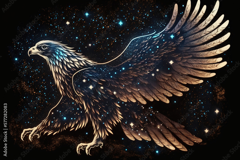 The constellation Aquila in the night sky. Eagle constellation ...