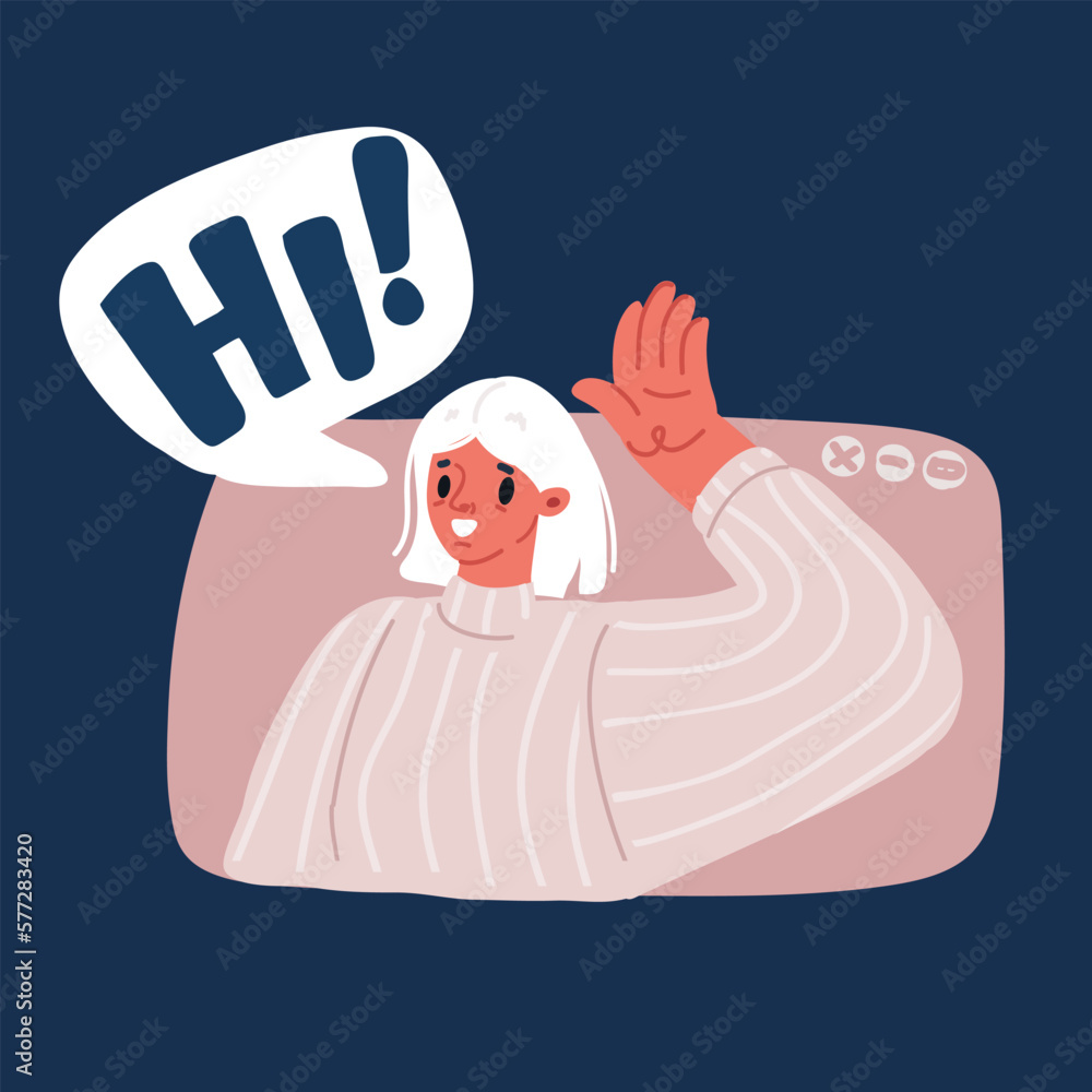 Cartoon vector illustration of Young female character using a video ...