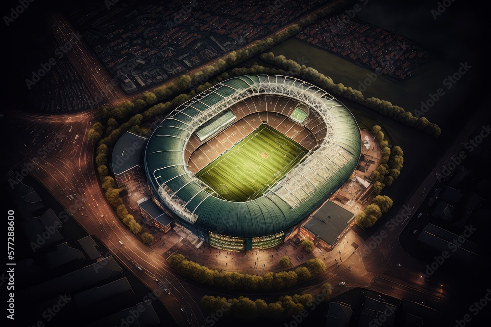 Magnificent football stadium from above. Soccer match, sport venue ...