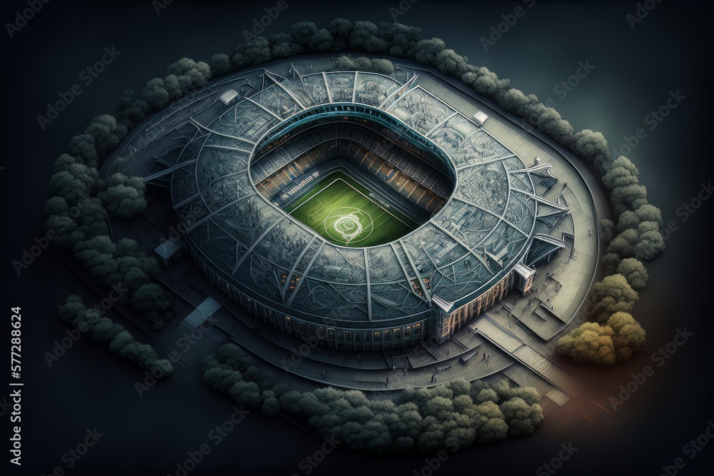 Magnificent football stadium from above. Soccer match, sport venue ...